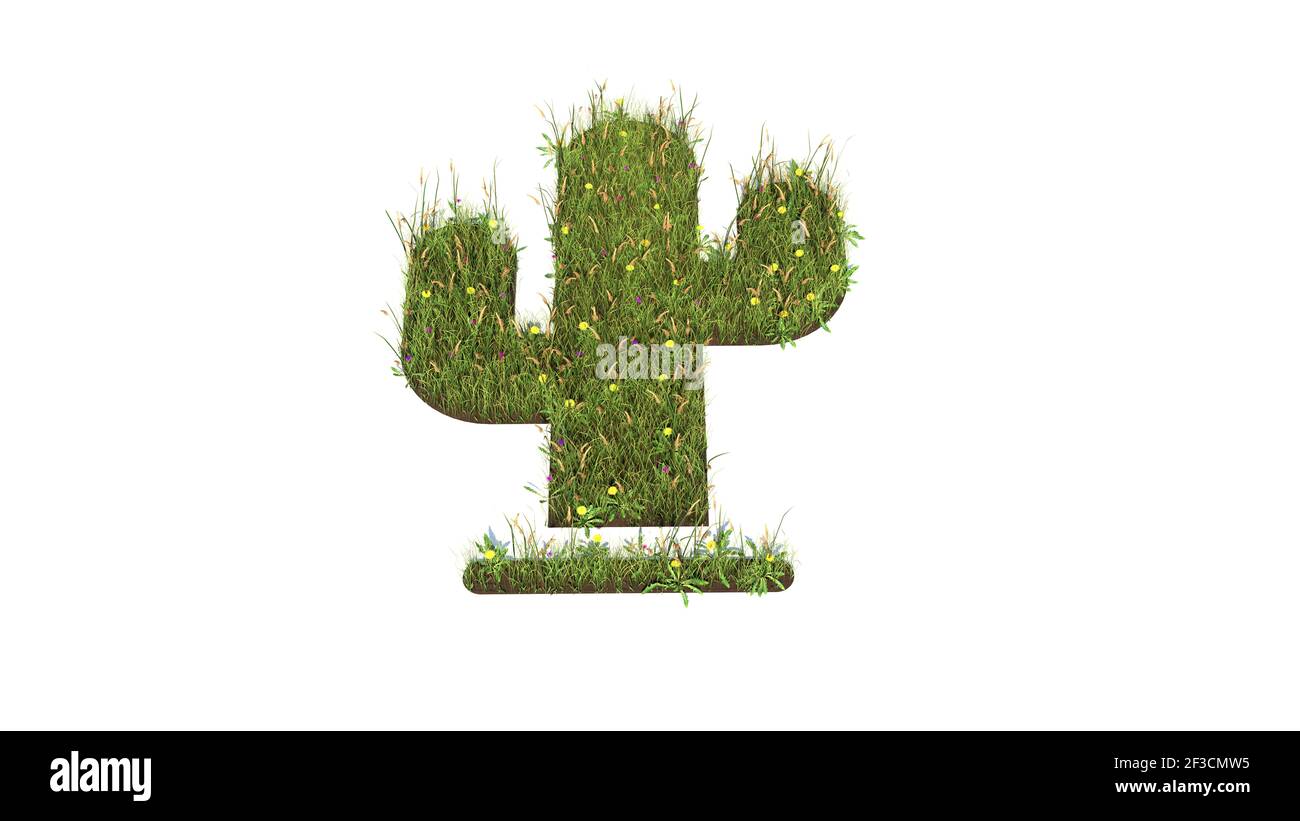 3d rendered grass field with colorful flowers in shape of symbol of ...