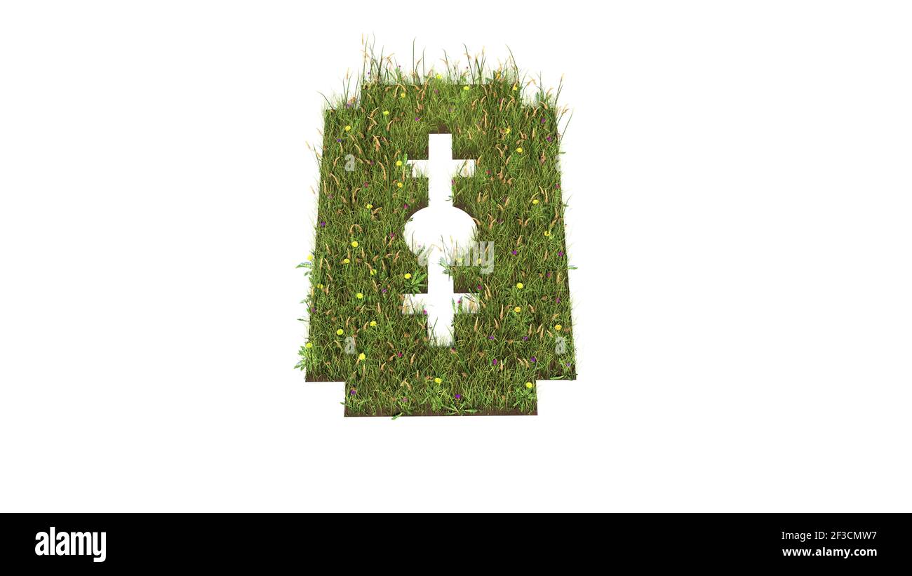 3d rendered grass field with colorful flowers in shape of symbol of ...