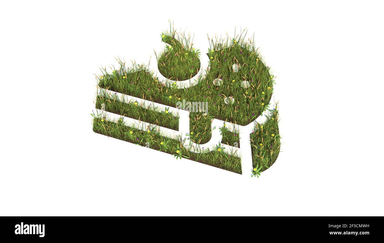 3d rendered grass field with colorful flowers in shape of symbol of ...