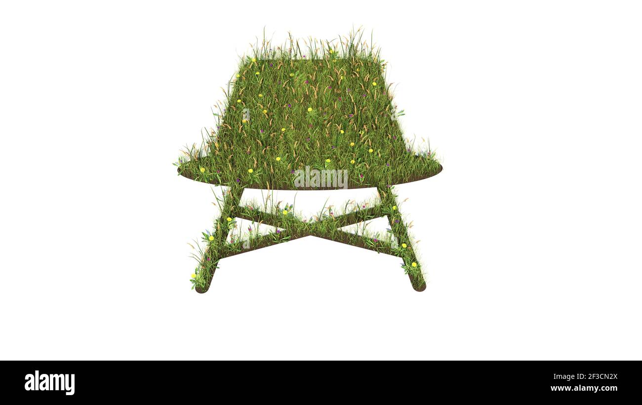 3d rendered grass field with colorful flowers in shape of symbol of ...