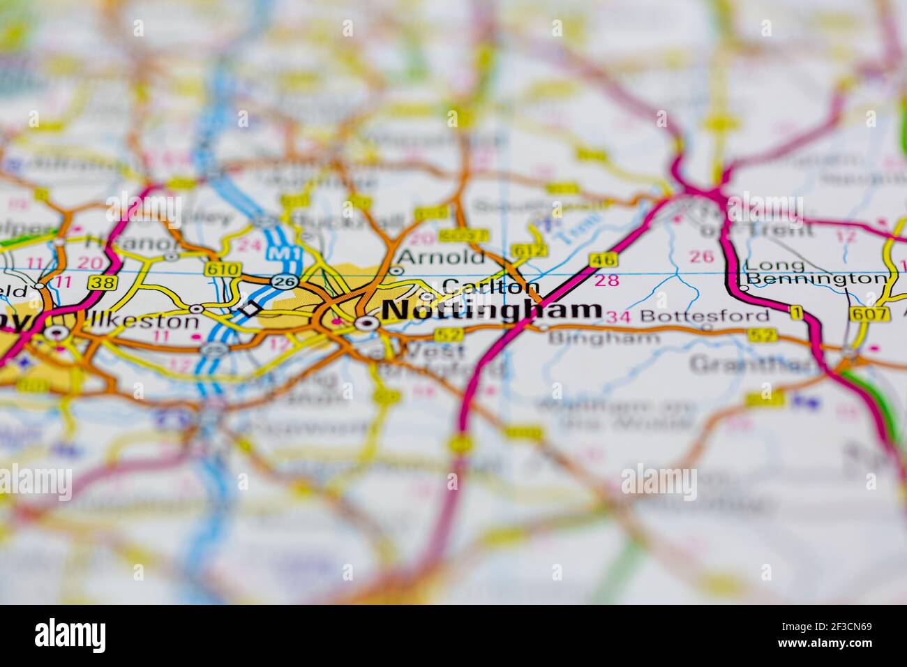 Nottingham Shown on a geography map or road map Stock Photo - Alamy
