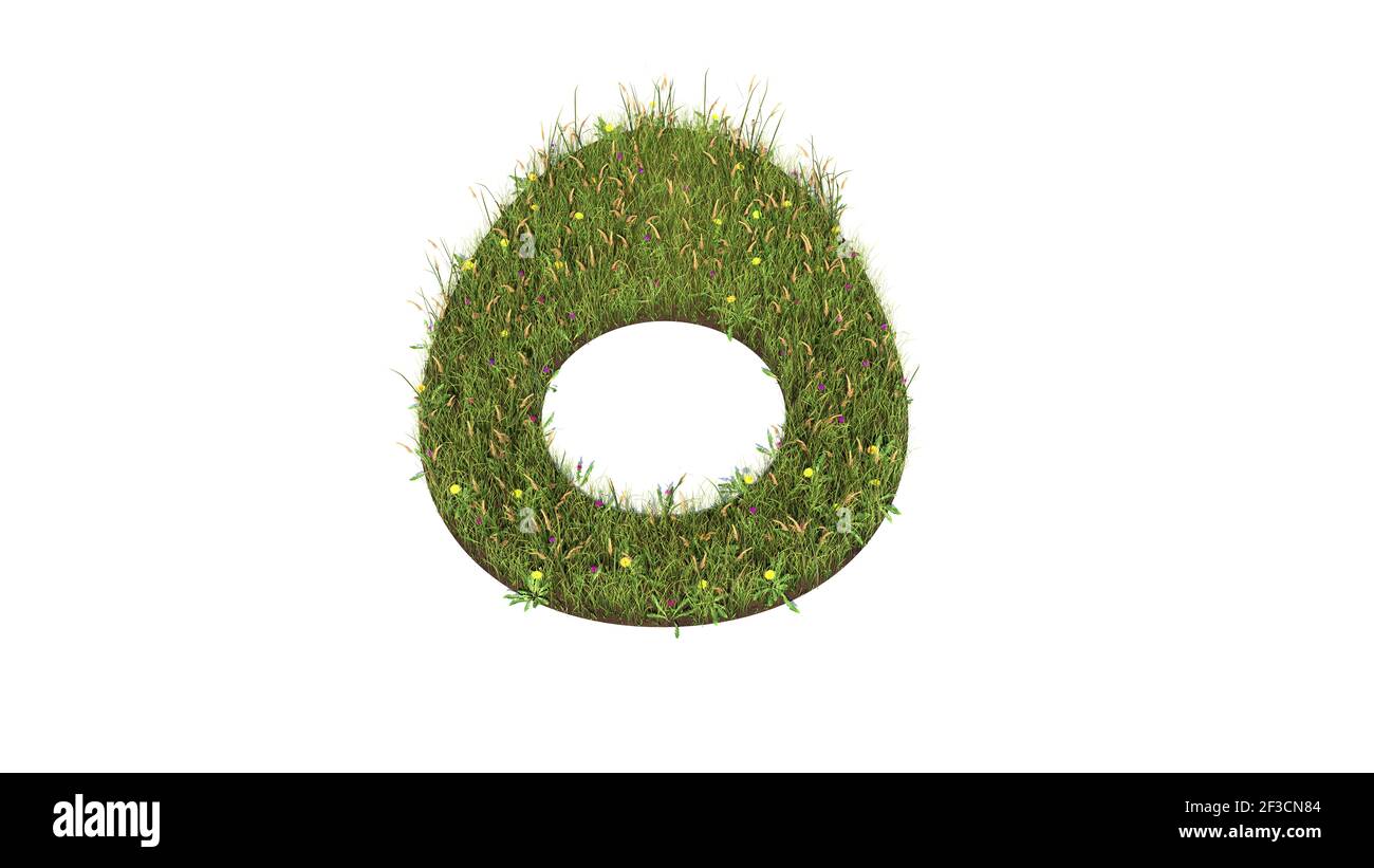 3d rendered grass field with colorful flowers in shape of symbol of ...