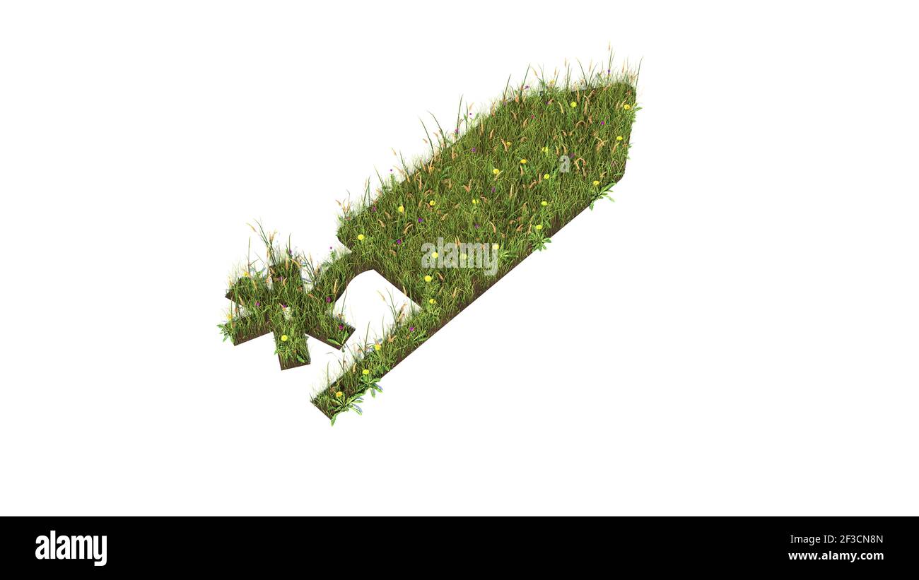 3d rendered grass field with colorful flowers in shape of symbol of ...