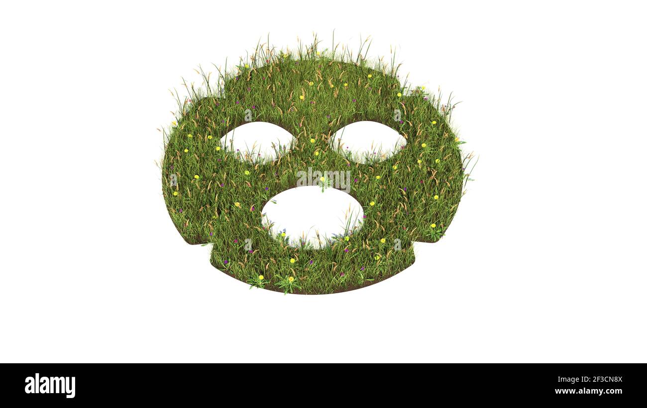 3d rendered grass field with colorful flowers in shape of symbol of ...