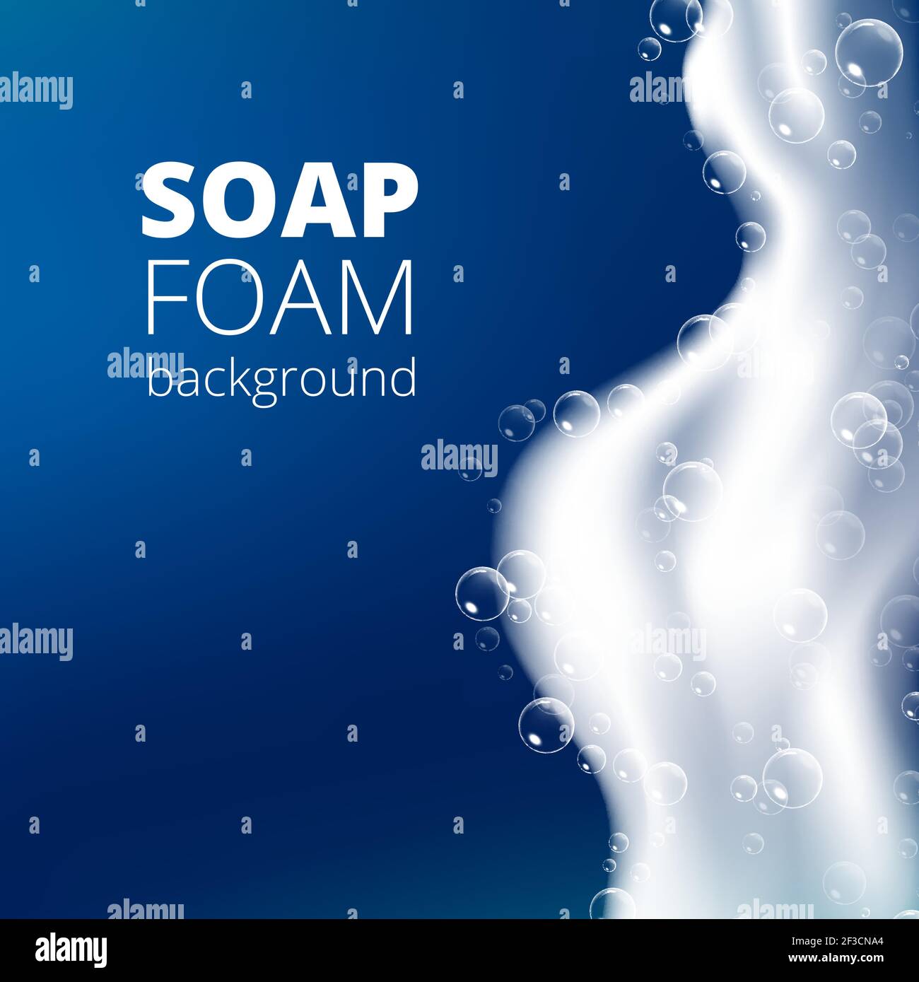 Beautiful blue background with realistic Soap foam with bubbles ...