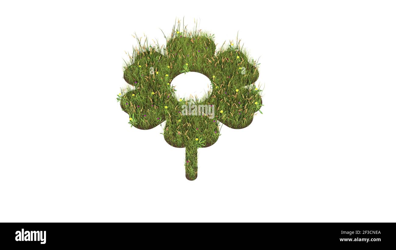 3d rendered grass field with colorful flowers in shape of symbol of ...