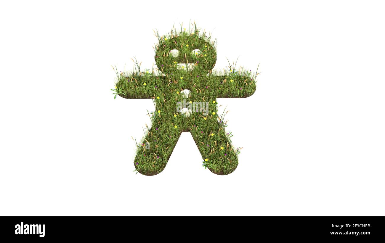 3d rendered grass field with colorful flowers in shape of symbol of ...