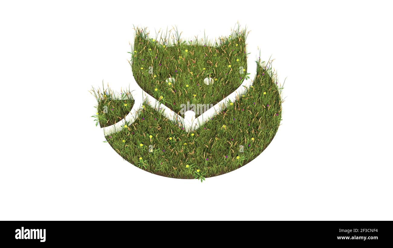 3d rendered grass field with colorful flowers in shape of symbol of ...