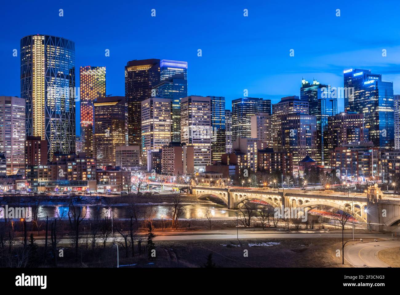 Calgary skyline at night Stock Photo - Alamy