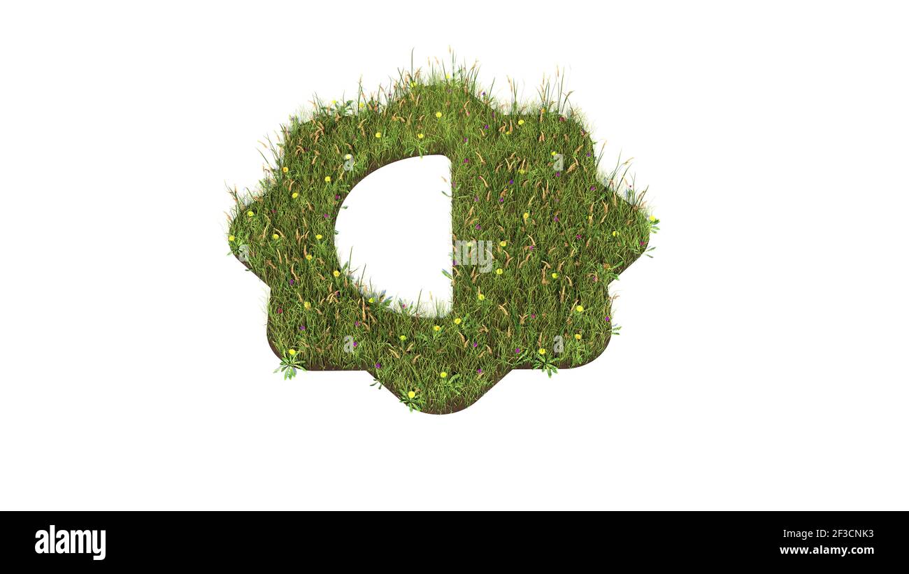 3d rendered grass field with colorful flowers in shape of symbol of ...