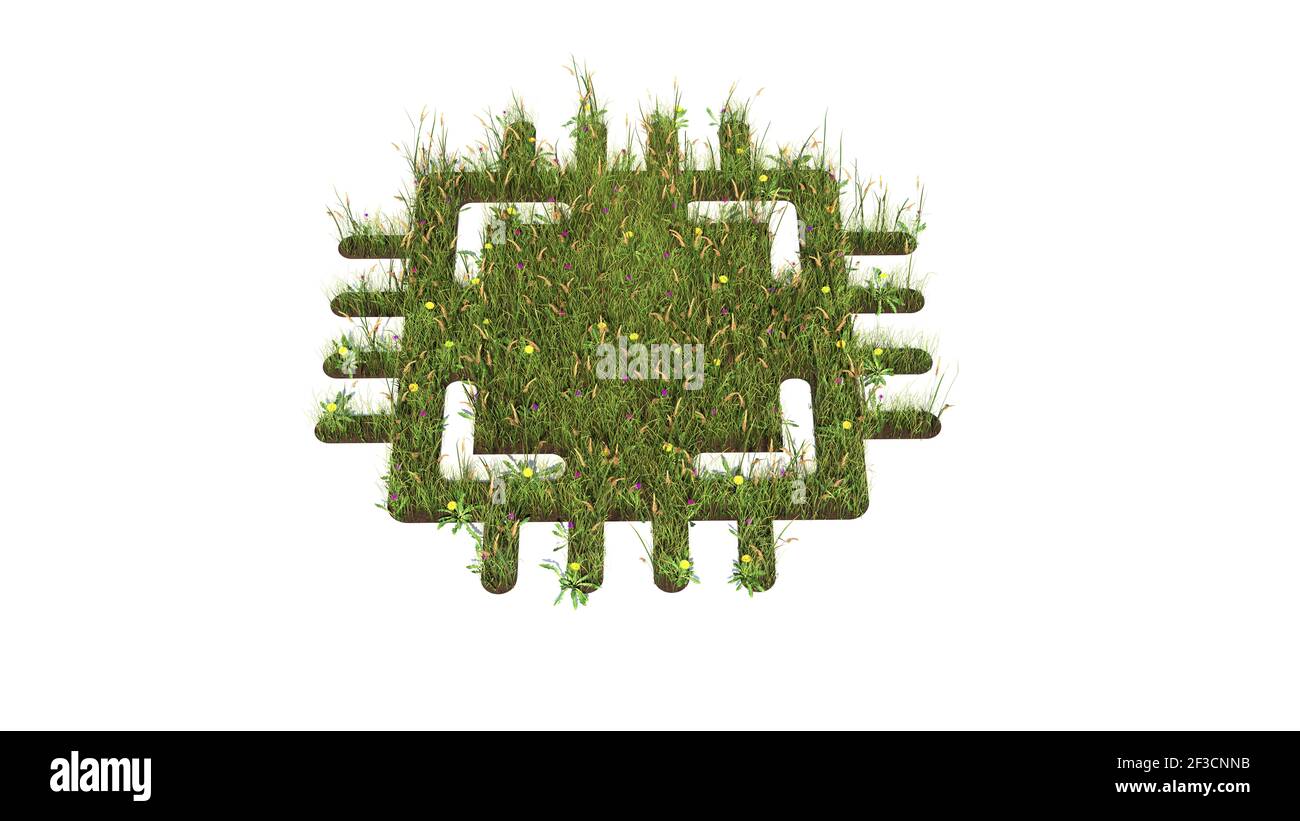 3d rendered grass field with colorful flowers in shape of symbol of ...