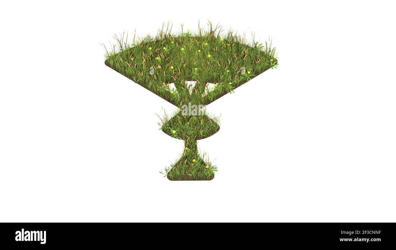 3d rendered grass field with colorful flowers in shape of symbol of ...