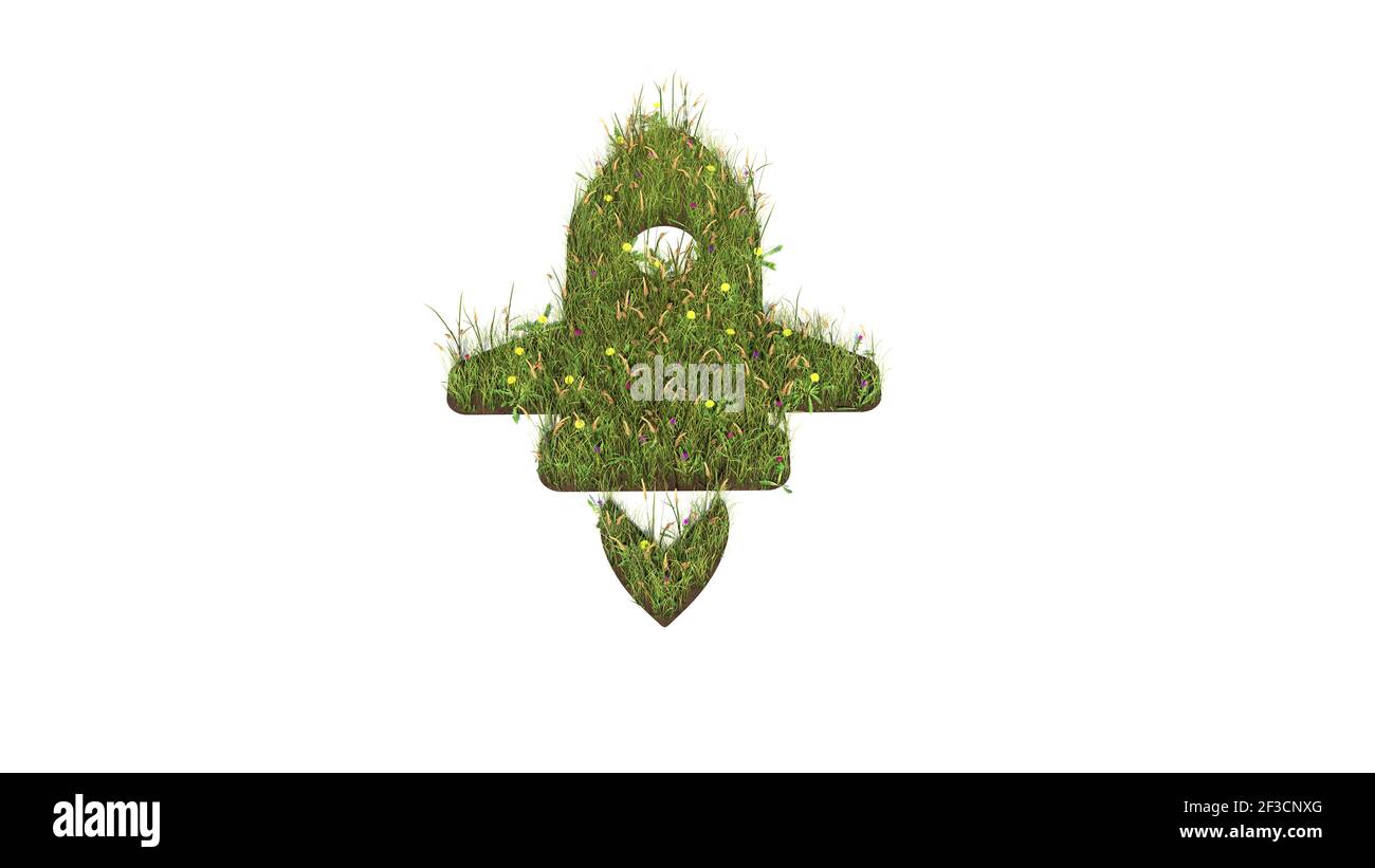 3d rendered grass field with colorful flowers in shape of symbol of ...