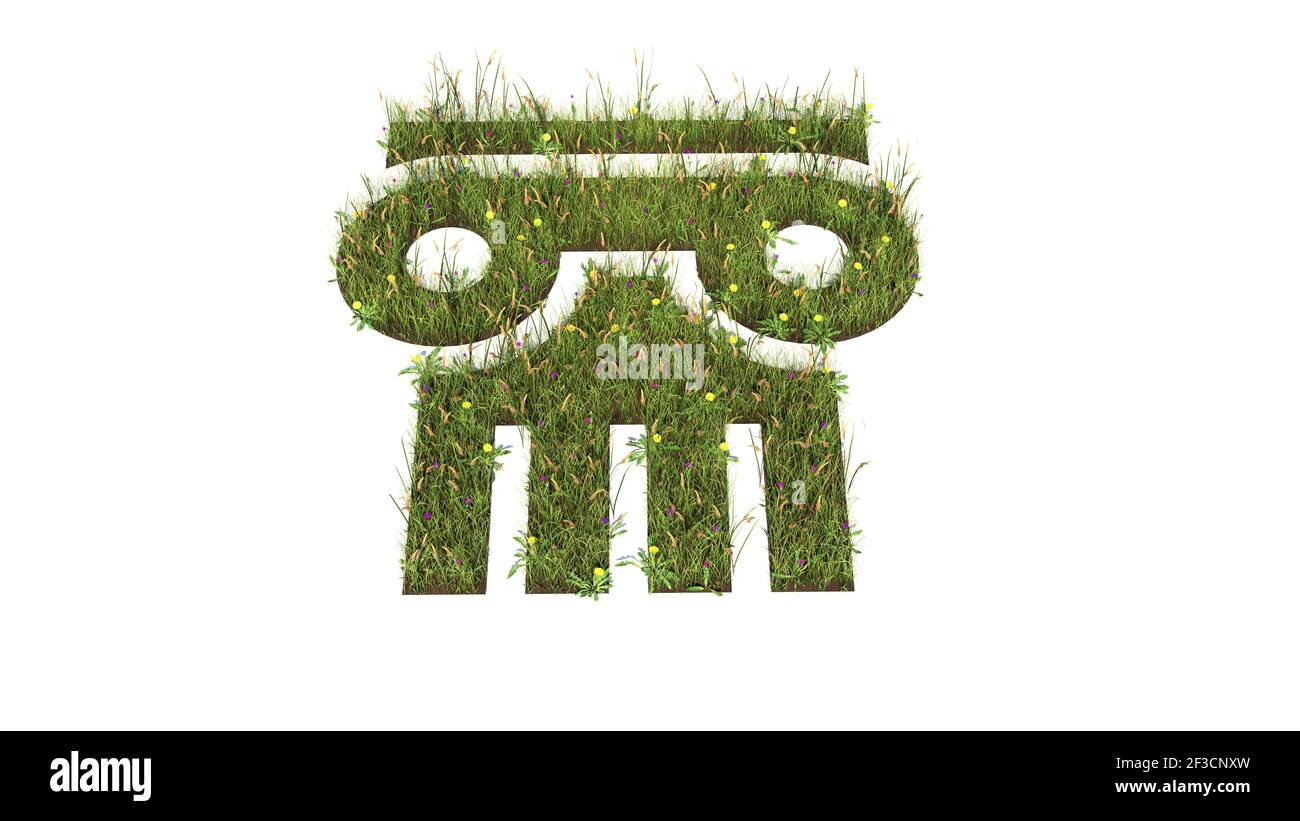 3d Rendered Grass Field With Colorful Flowers In Shape Of Symbol Of