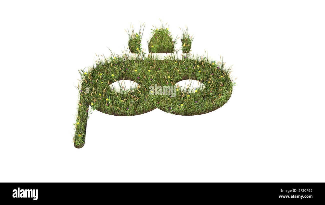 3d rendered grass field with colorful flowers in shape of symbol of ...