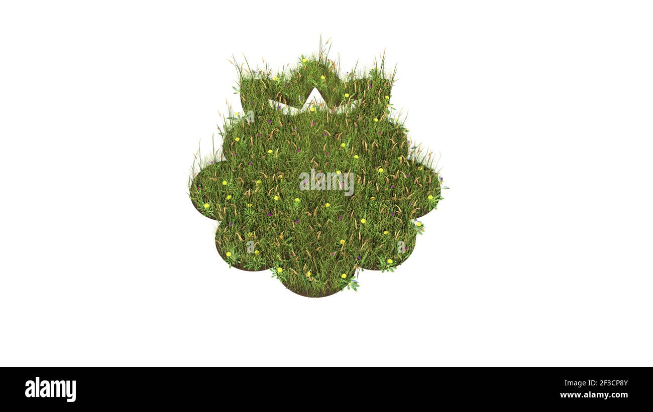3d rendered grass field with colorful flowers in shape of symbol of ...