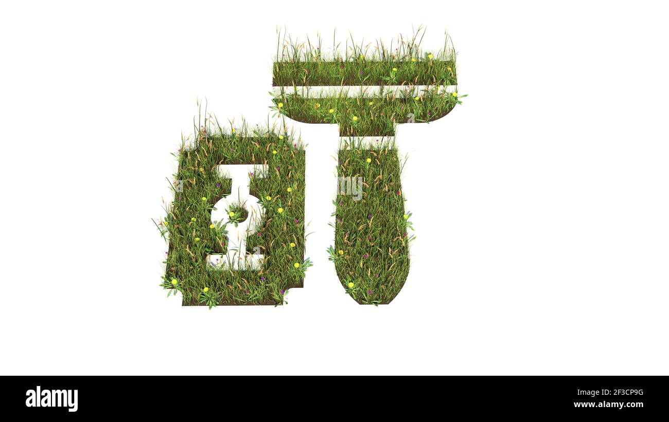 3d rendered grass field with colorful flowers in shape of symbol of ...