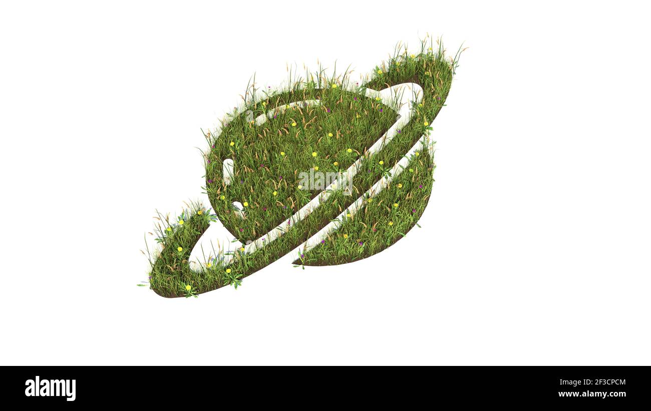 3d rendered grass field with colorful flowers in shape of symbol of ...
