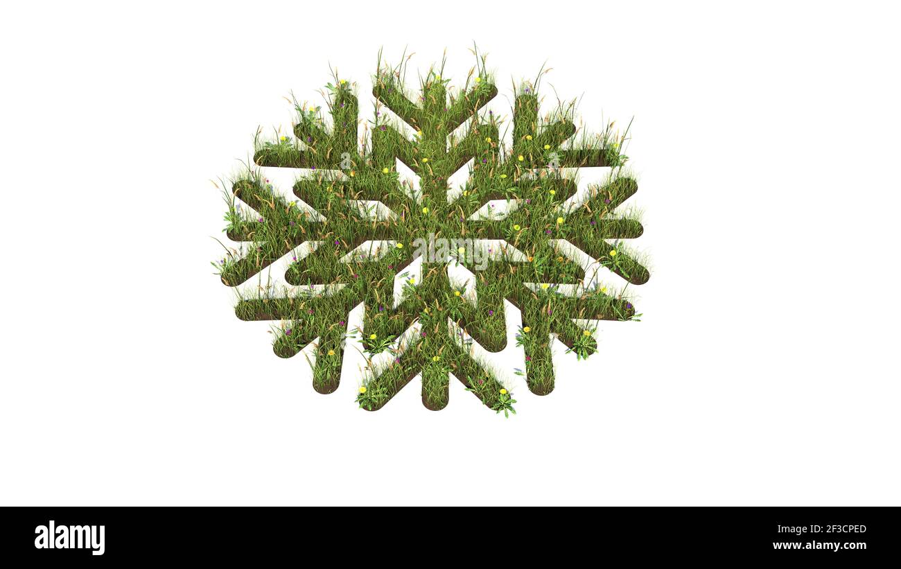 3d rendered grass field with colorful flowers in shape of symbol of ...