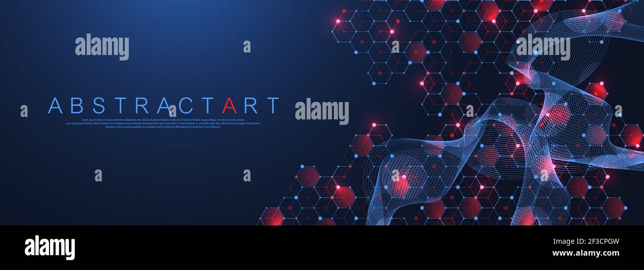 Technology abstract lines and dots connect background with hexagons ...