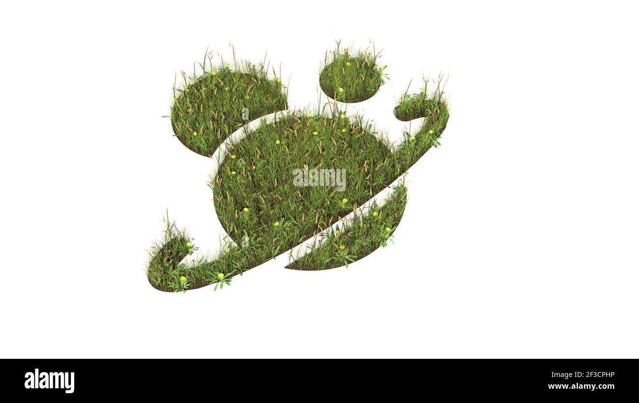 3d rendered grass field with colorful flowers in shape of symbol of ...