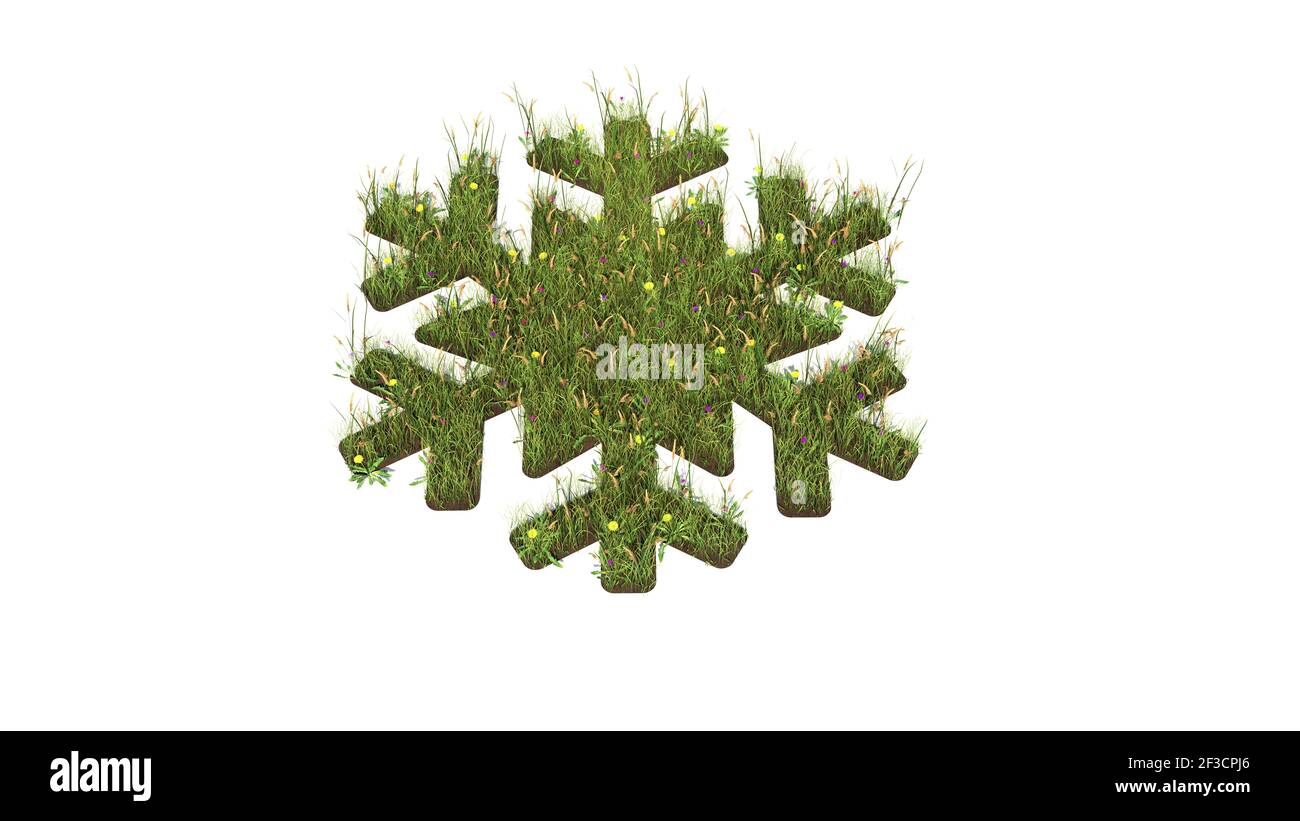 3d rendered grass field with colorful flowers in shape of symbol of ...