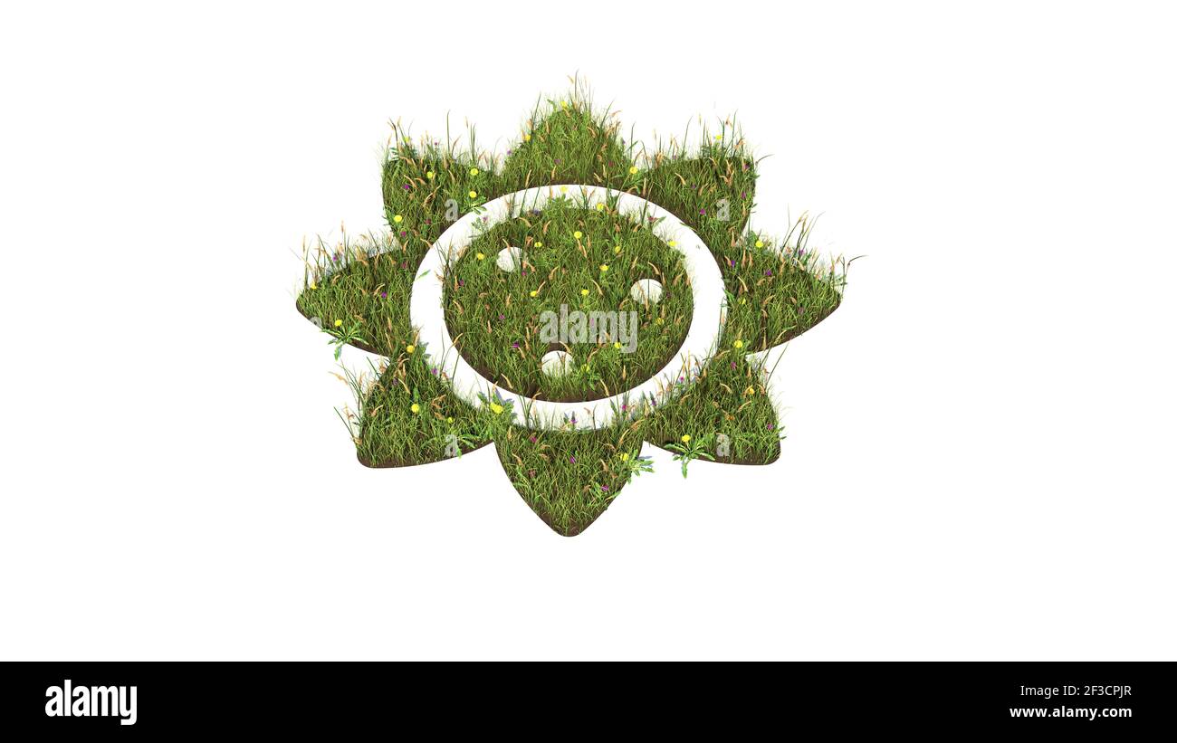 3d rendered grass field with colorful flowers in shape of symbol of ...