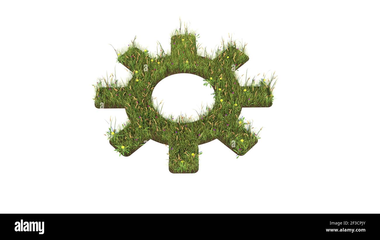 3d rendered grass field with colorful flowers in shape of symbol of ...