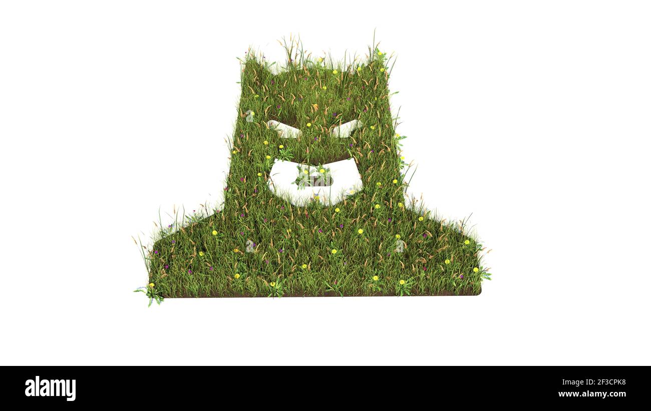 3d rendered grass field with colorful flowers in shape of symbol of ...