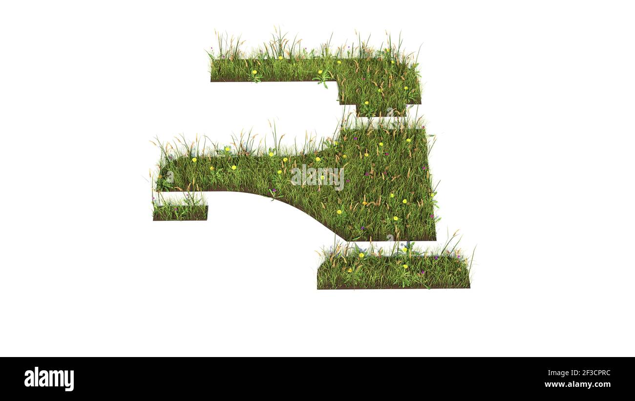 3d rendered grass field with colorful flowers in shape of symbol of tap ...