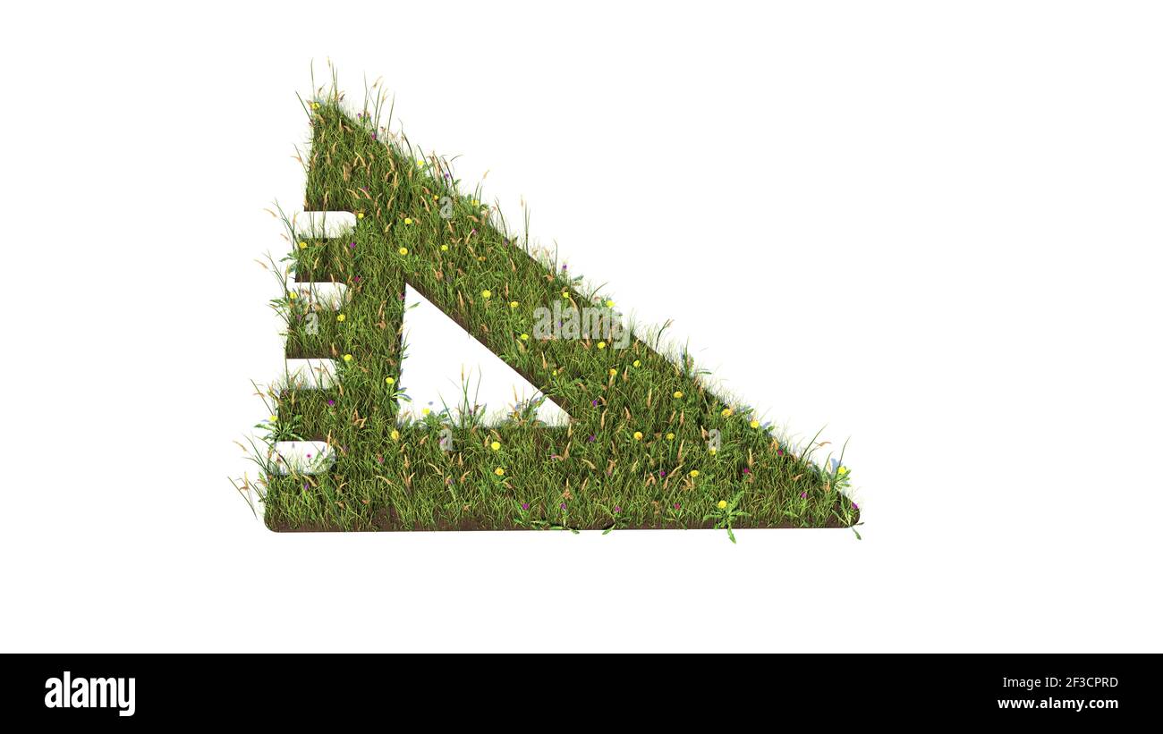 3d rendered grass field with colorful flowers in shape of symbol of ...