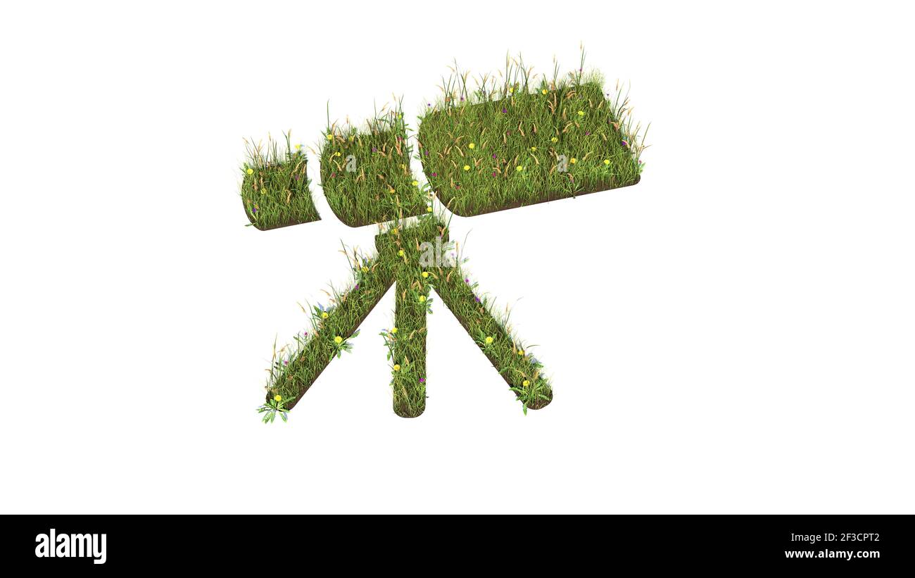 3d rendered grass field with colorful flowers in shape of symbol of ...