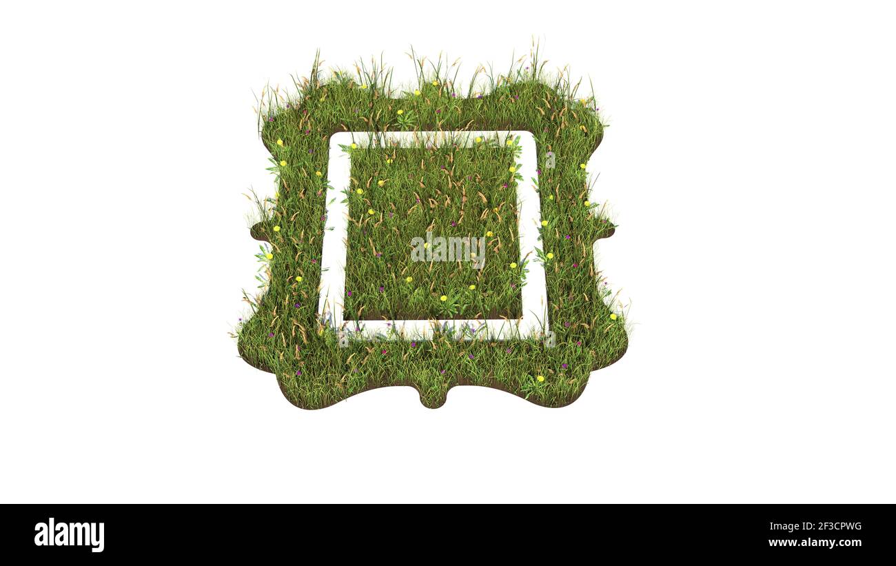 3d rendered grass field with colorful flowers in shape of symbol of ...