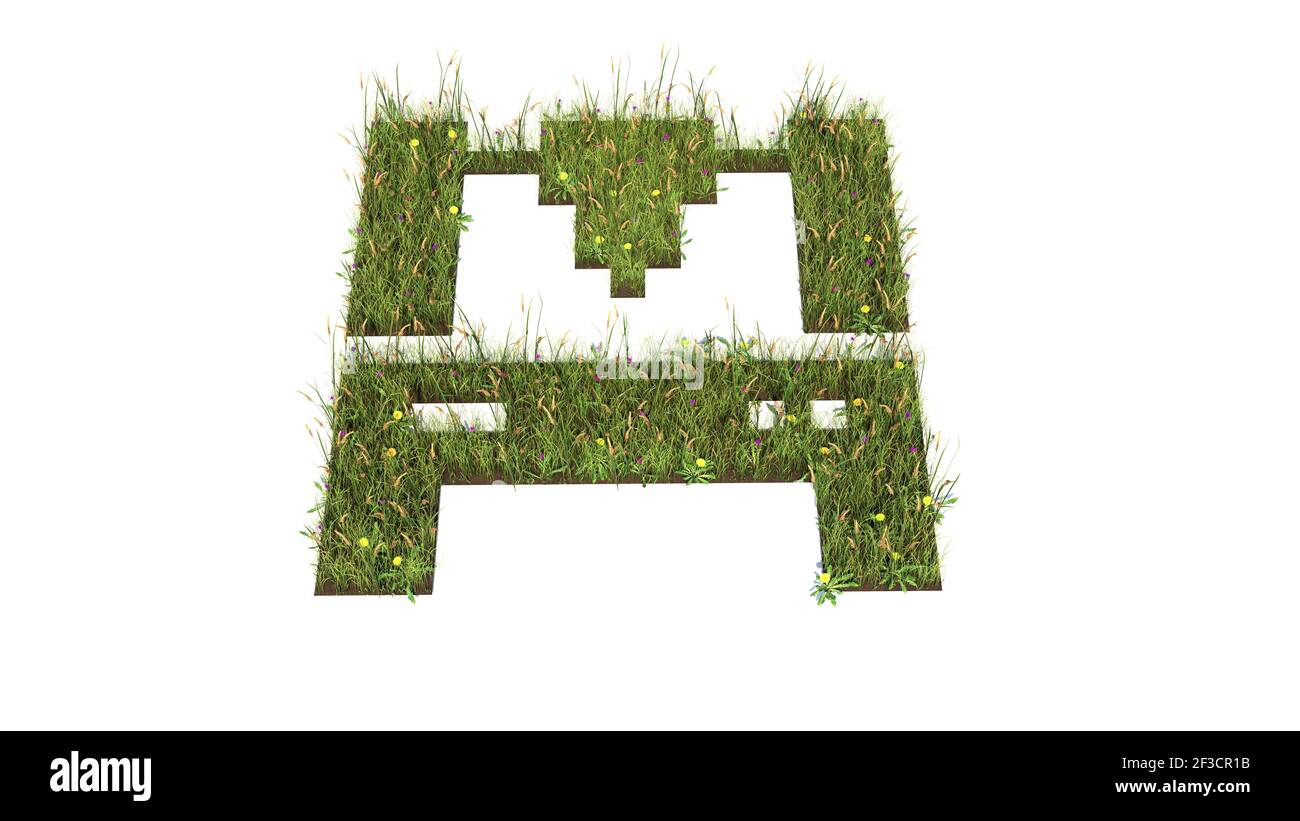 3d rendered grass field with colorful flowers in shape of symbol of 3d ...