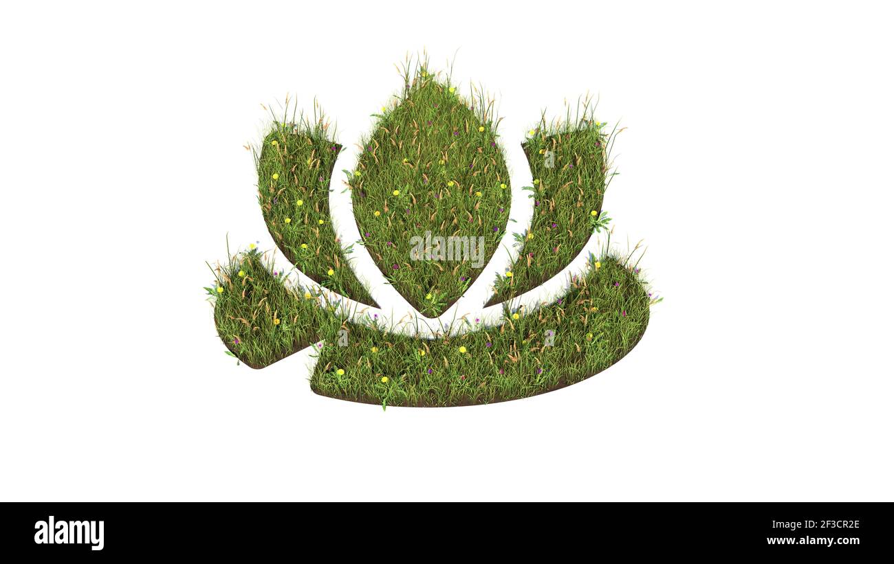 3d rendered grass field with colorful flowers in shape of symbol of ...