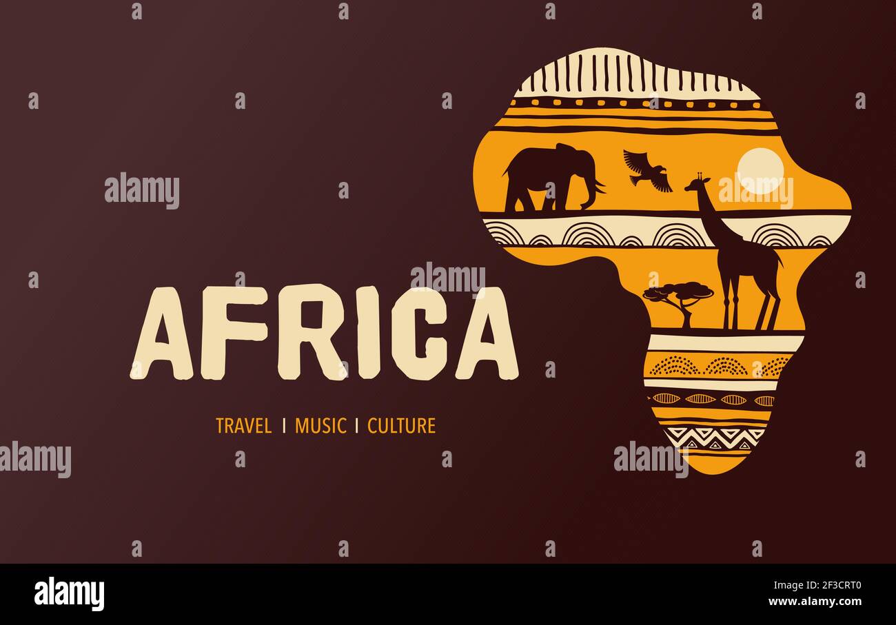 Africa patterned map. Banner with tribal traditional grunge pattern ...