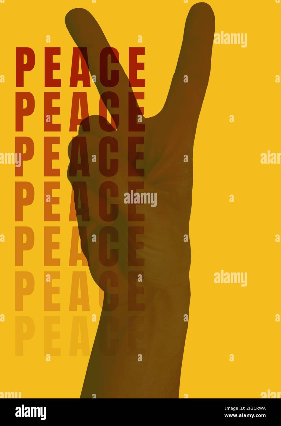 Digitally generated image of peace text and peace sign silhouette ...