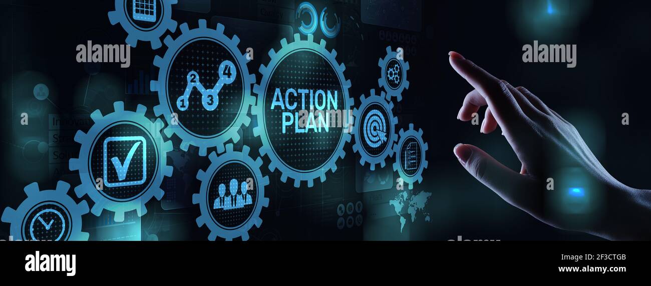 Action plan business strategy development concept on virtual screen ...