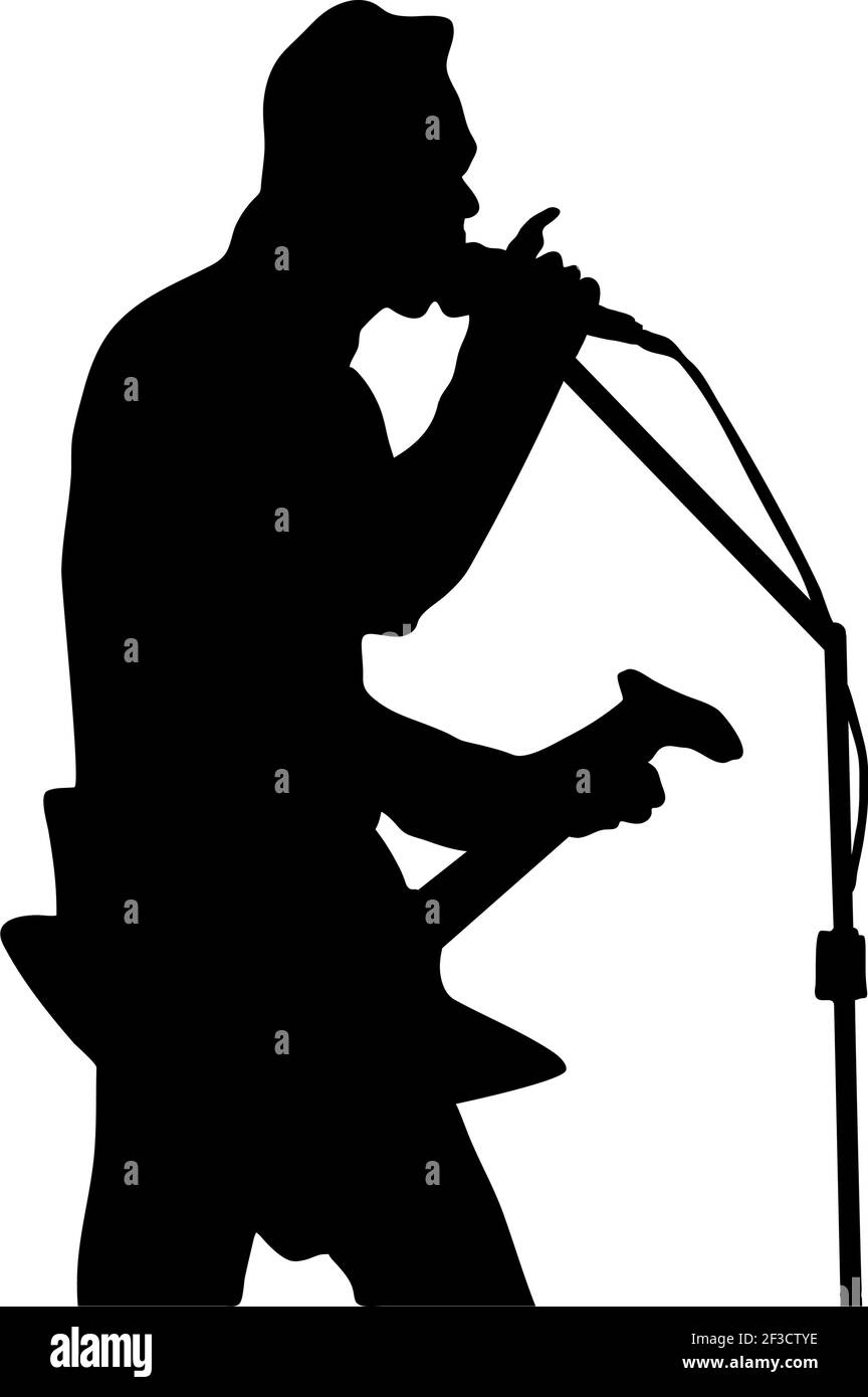 Rock Guitarist Silhouette. Black Color Design Fine And Clean Path. Very ...