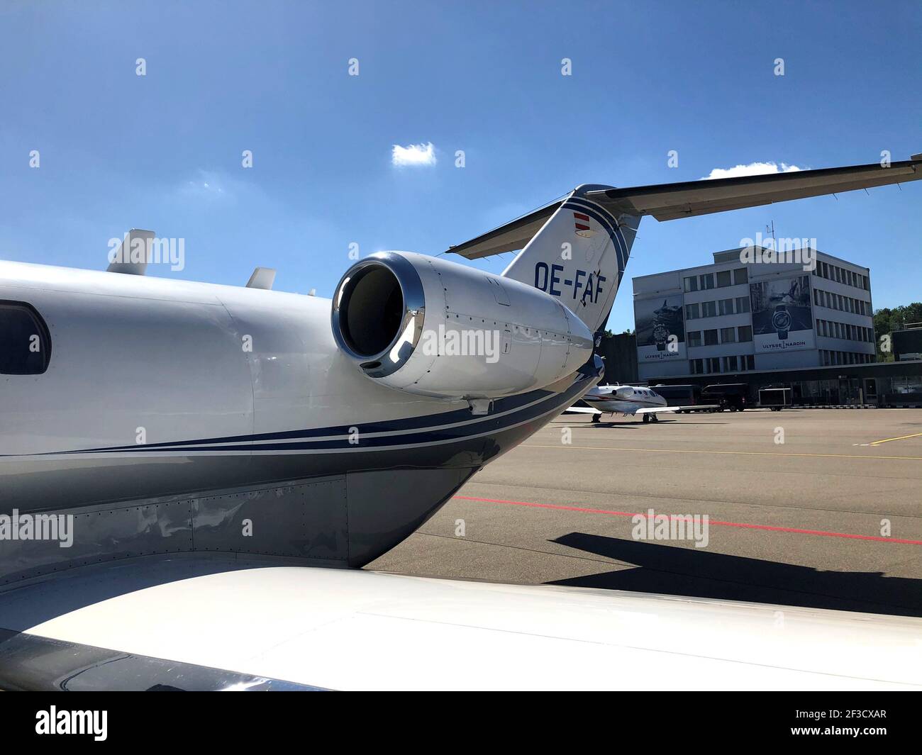 Tail and engine of a Cessna Citation CJ2 at the international airport ...