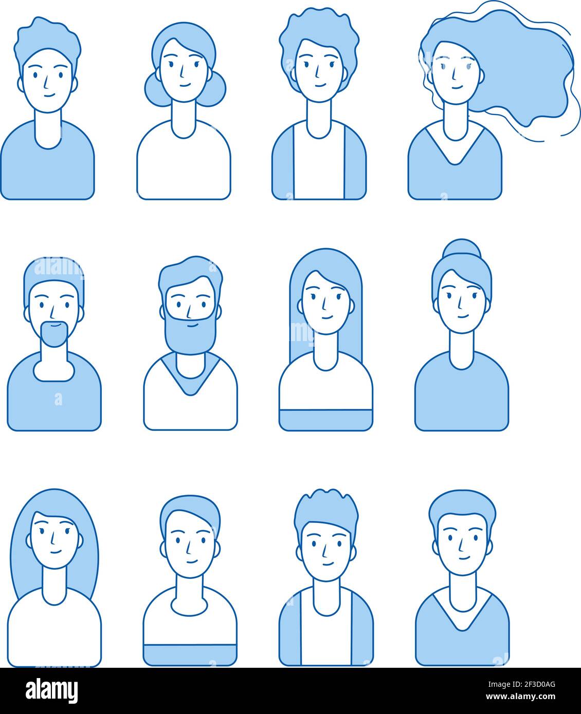 Line avatars collection. Web internet profile characters faces male and ...