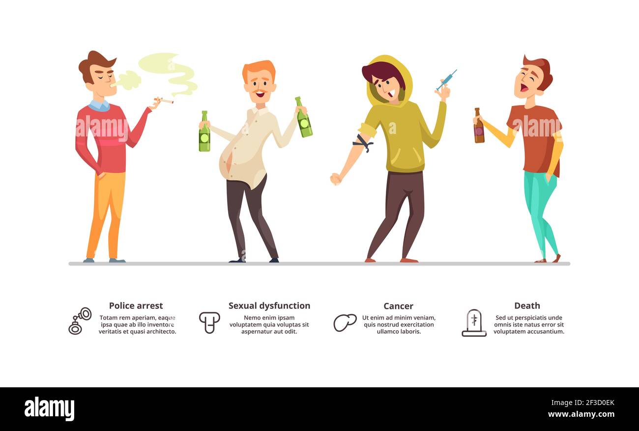 Addiction dangerous. Danger of alcoholism, drugs, smoking illustration ...