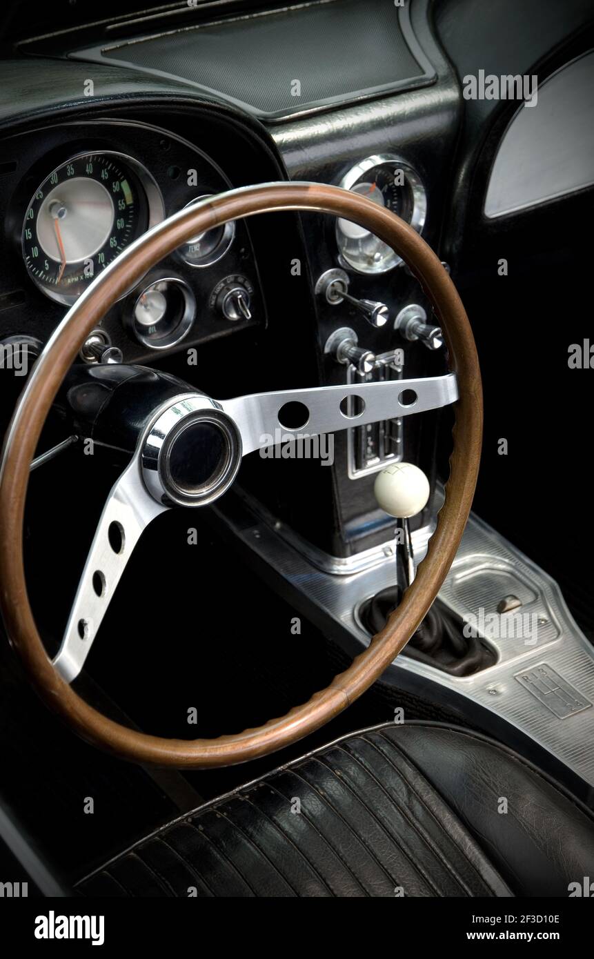 Beautiful Vintage American Sport Car Dark Interior Vertical Stock Photo ...