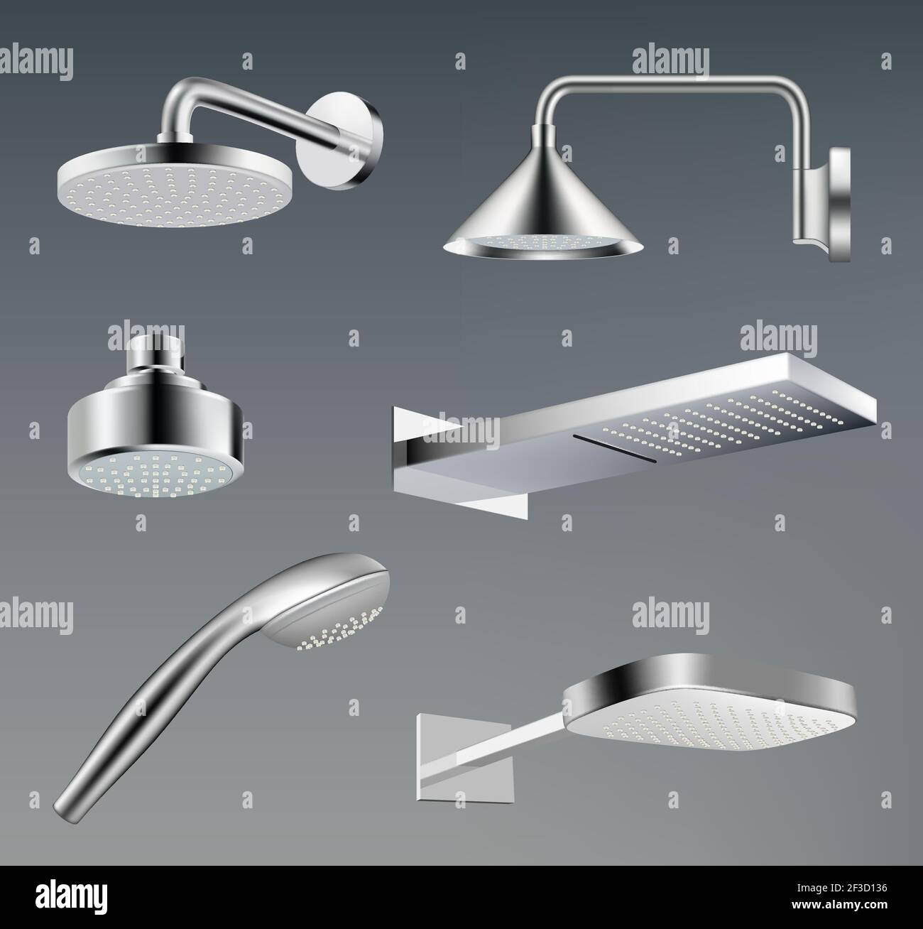 Shower heads. Metallic accessories for bathroom water shower vector ...