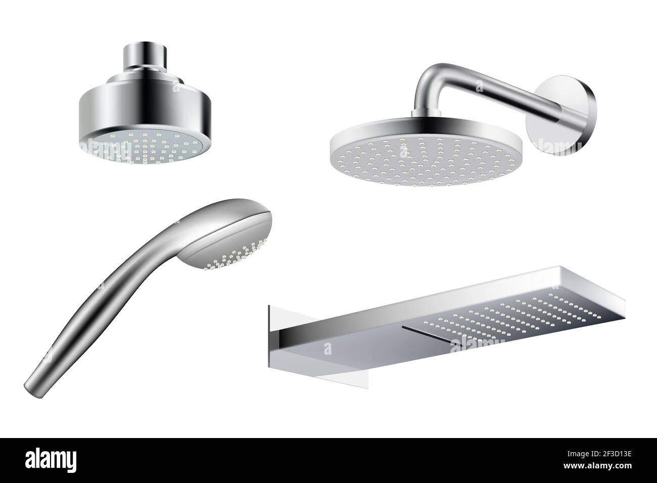 Shower realistic. Metalic shower head template water splash vector ...