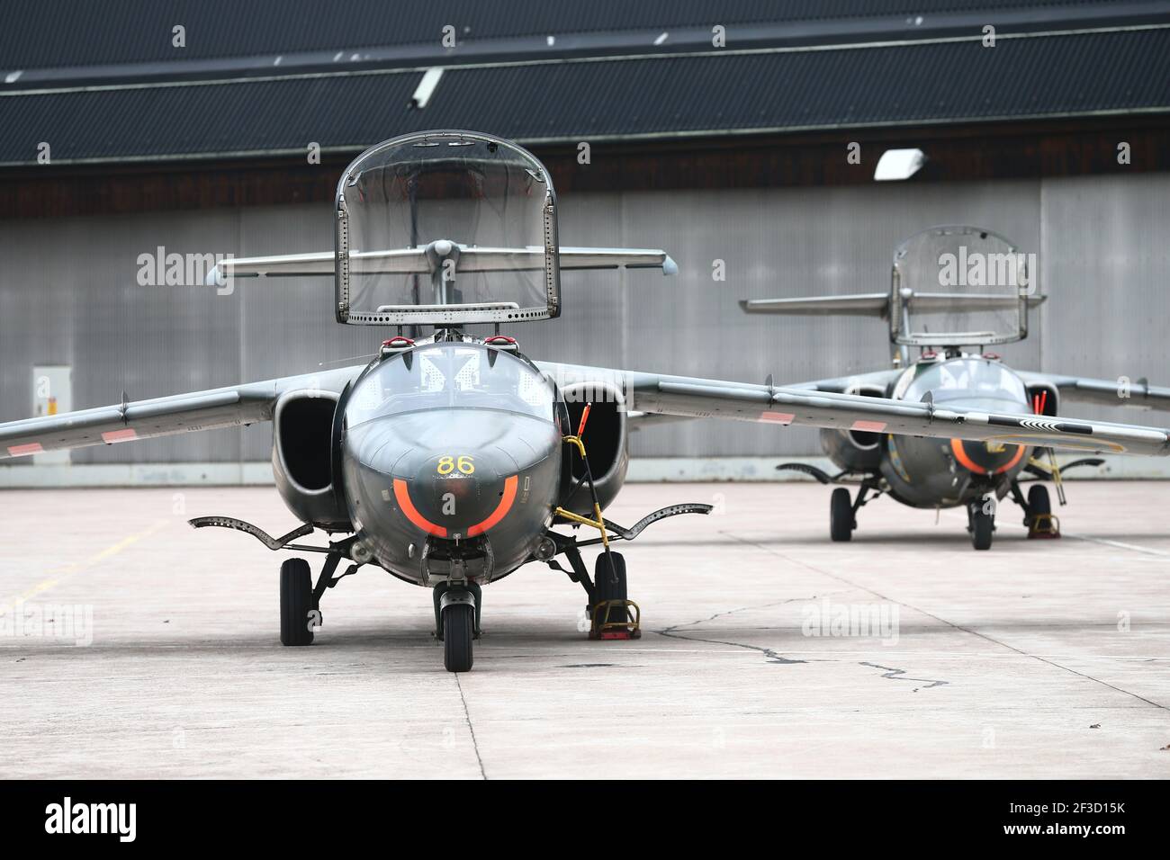 Fighter aircraft SK 60 at Malmens airport. The Saab 105 is a Swedish ...