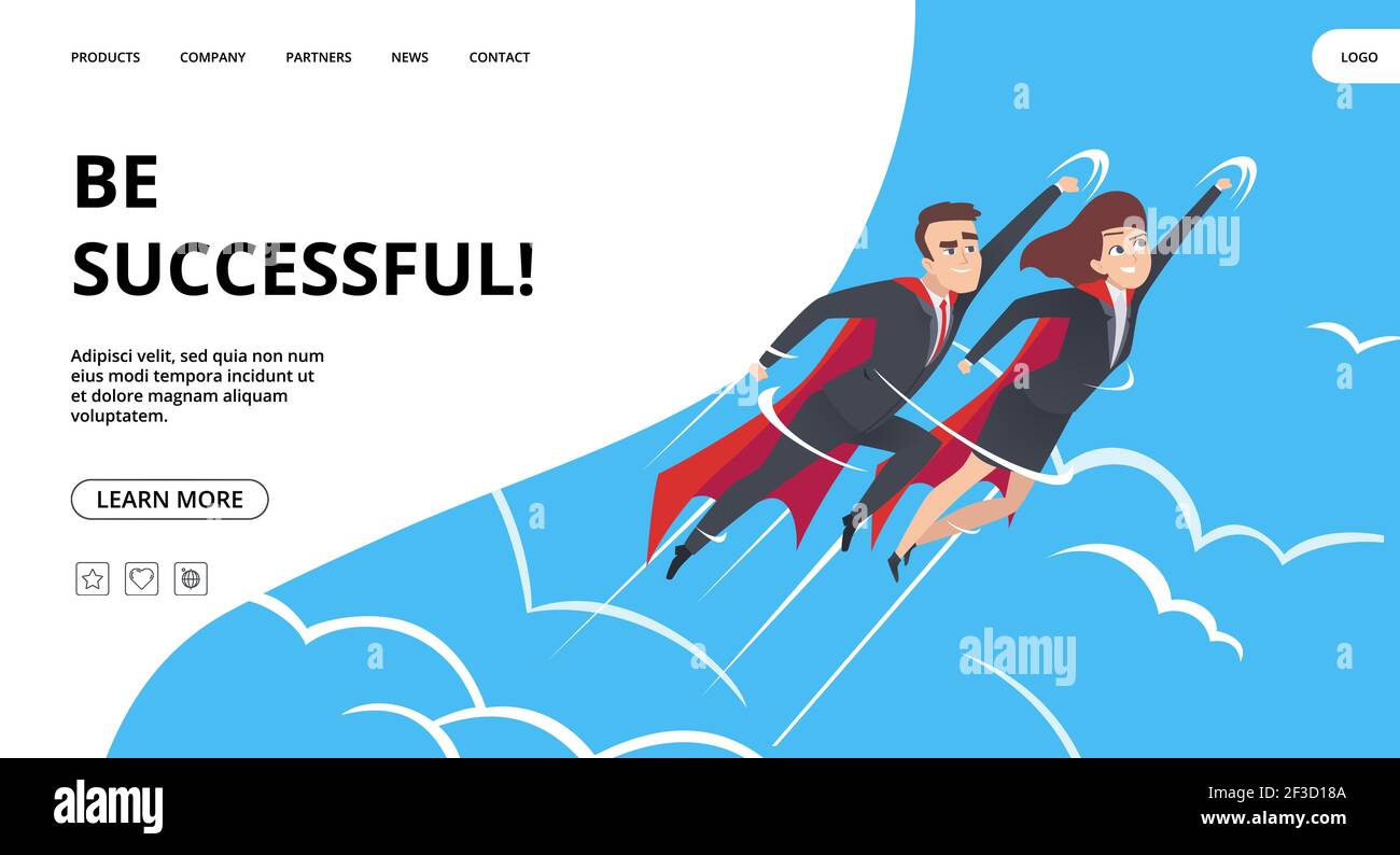 Successful business. Web page with male and female superheroes ...