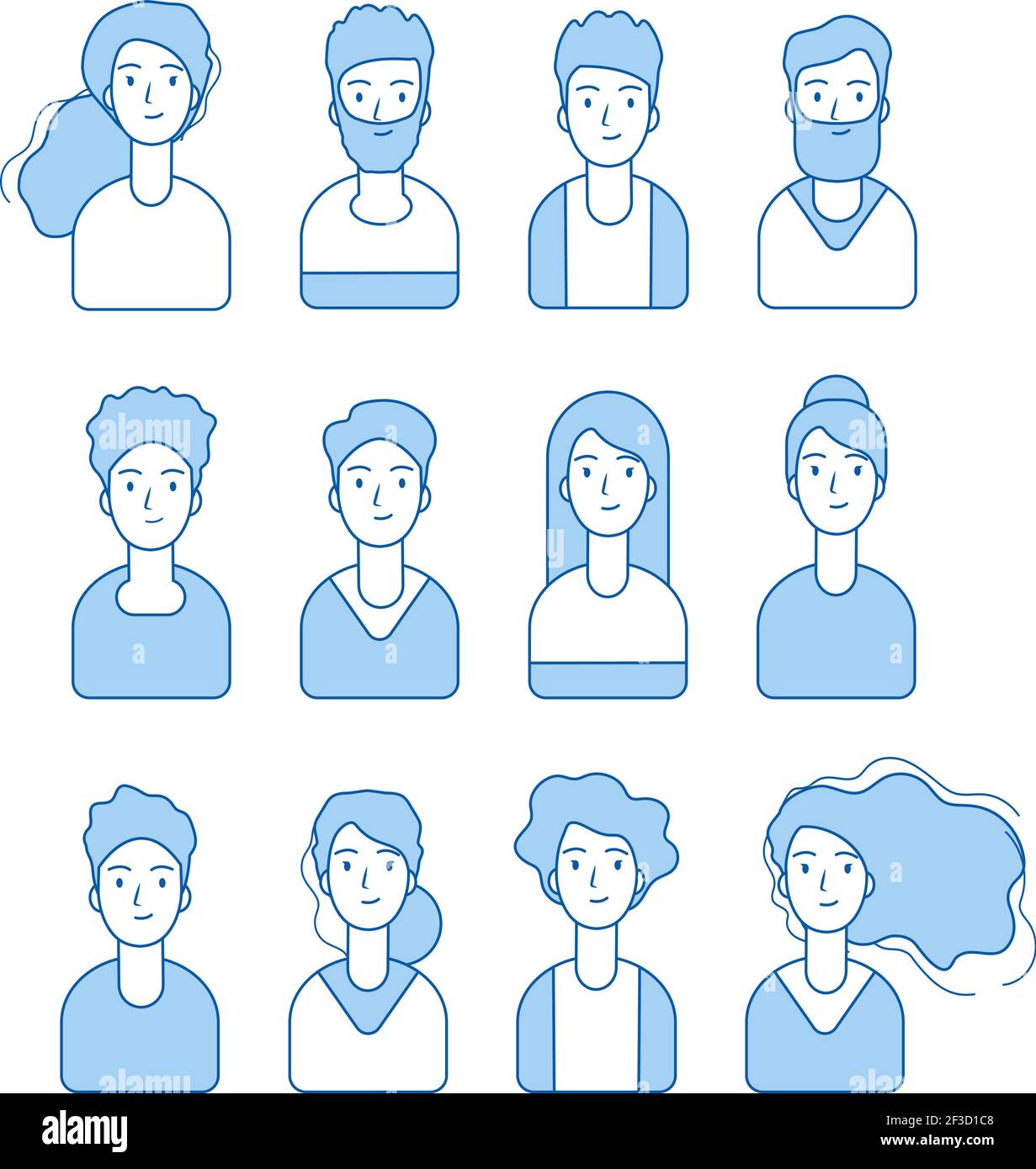 Blue line avatars. Various male and female characters anonymous funny ...