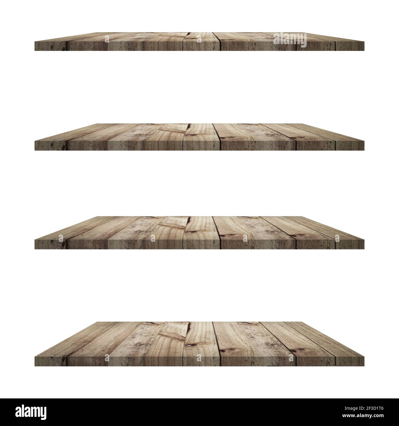 4 Wood shelves table isolated on white background and display montage ...