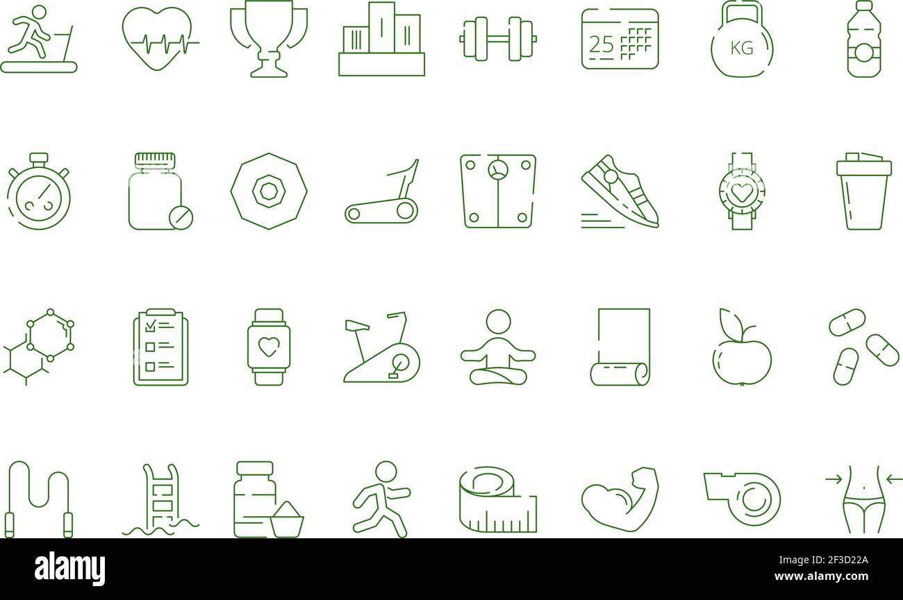 Sport icons. Fitness industry symbols healthy education gym items balls ...